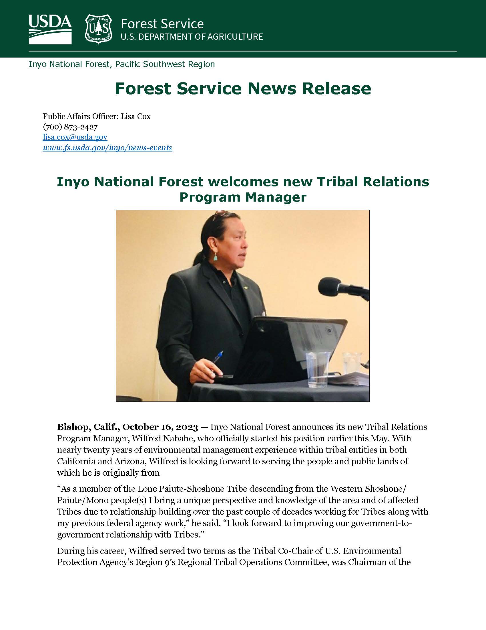 Inyo National Forest Welcomes New Tribal Relations Program Manager ...